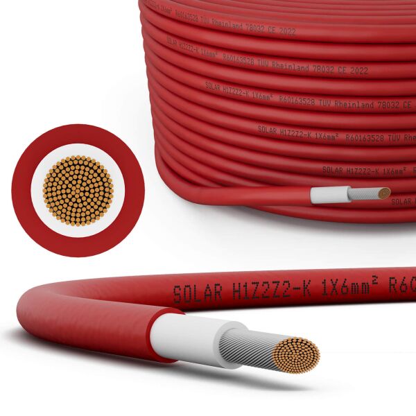 Solar cable H1Z2Z2-K 1X6mm2 RED / KABSOL6R - Solar Motors
